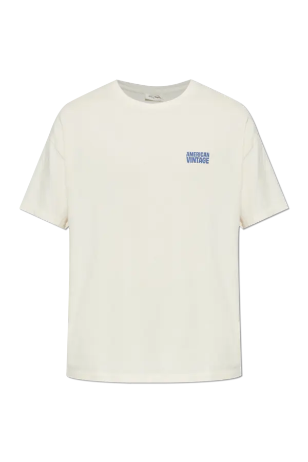 American Vintage T-shirt With Printed Logo - Cream