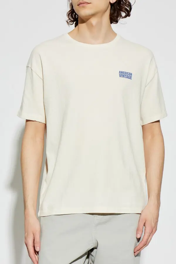 American Vintage T-shirt With Printed Logo - Cream