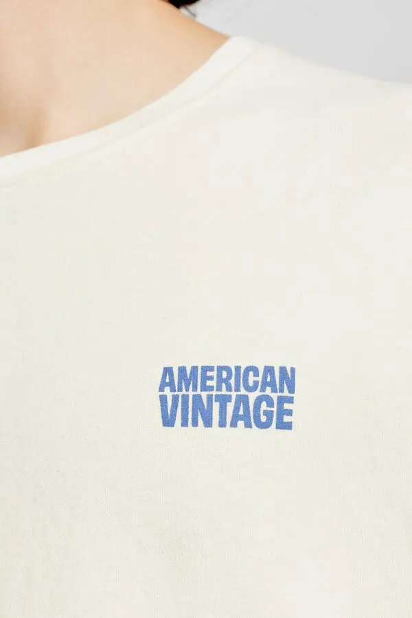 American Vintage T-shirt With Printed Logo - Cream