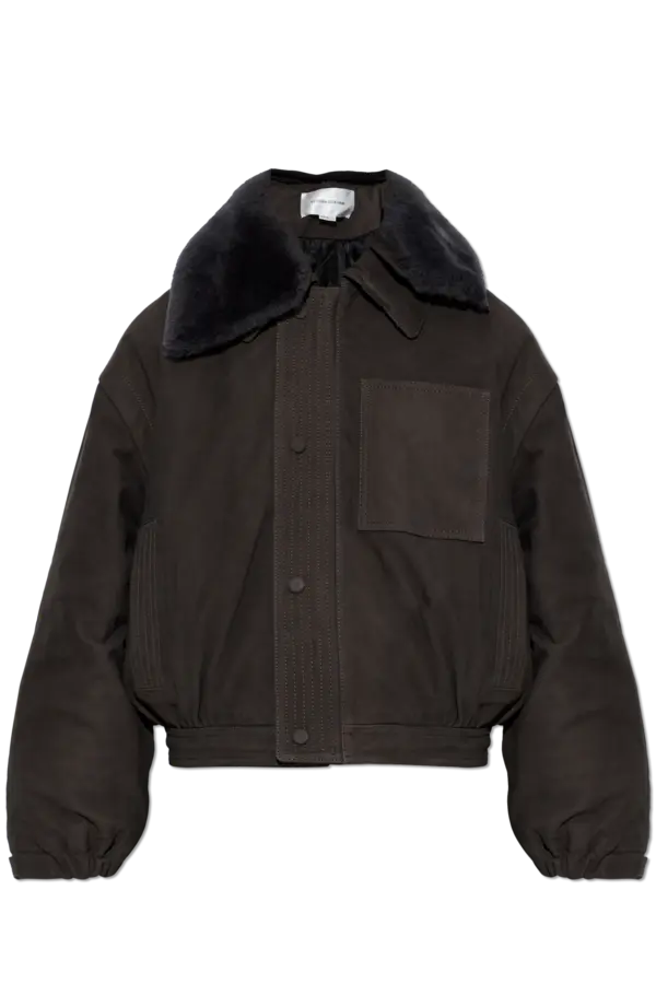 Victoria Beckham Suede Jacket With Fur Collar - Brown