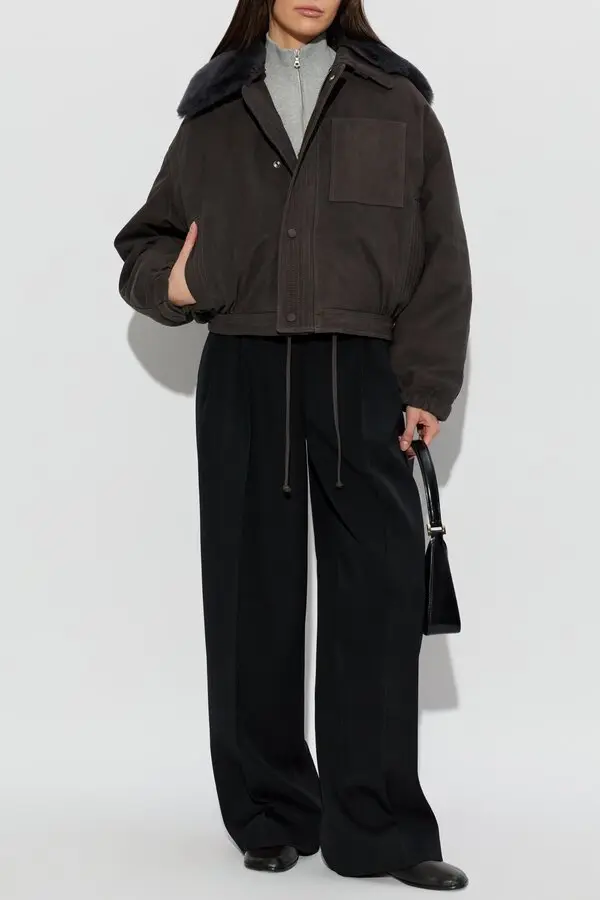 Victoria Beckham Suede Jacket With Fur Collar - Brown