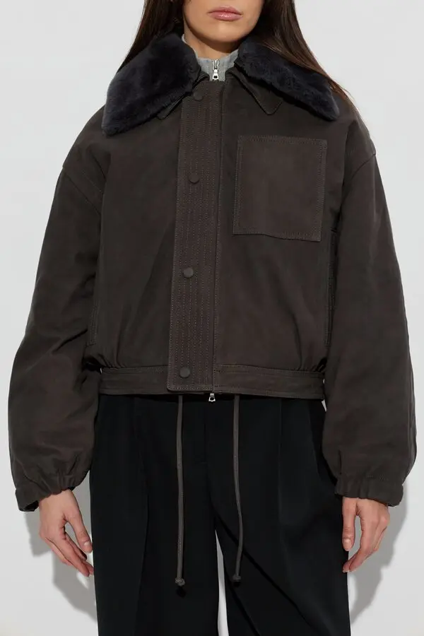 Victoria Beckham Suede Jacket With Fur Collar - Brown