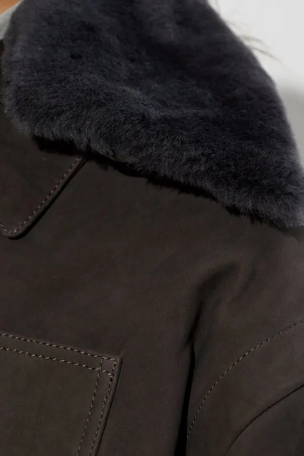 Victoria Beckham Suede Jacket With Fur Collar - Brown