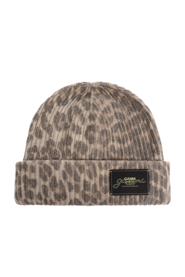 GANNI Animal Motif Beanie - Beige