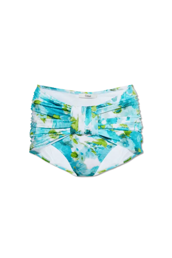 Chloé Floral Print High-waisted Bikini Bottom - Blue