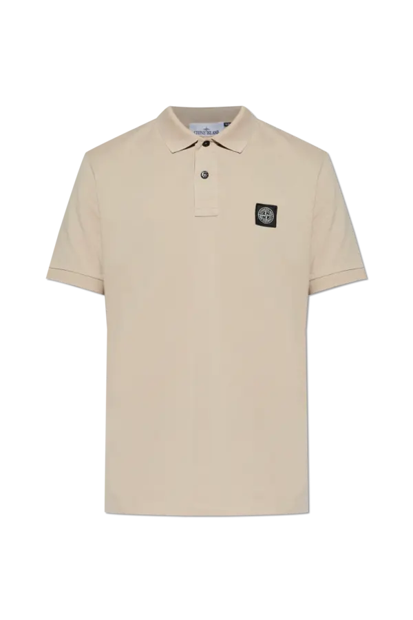 Stone Island Polo Shirt With Logo Patch - Beige
