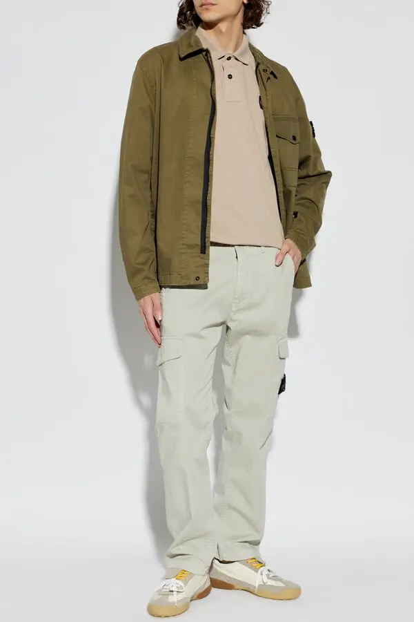 Stone Island Polo Shirt With Logo Patch - Beige