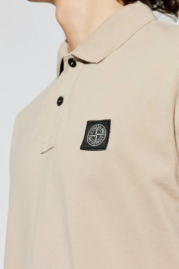 Stone Island Polo Shirt With Logo Patch - Beige