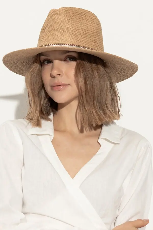 Melissa Odabash Hat With Shimmering Appliqués - Beige