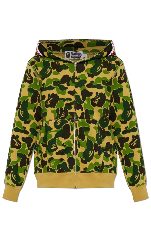 A BATHING APE Full Zip Camouflage Print Hoodie - Green
