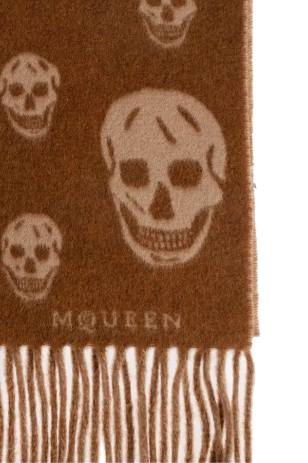 Alexander McQueen Scarf With Skull Motif - Brown