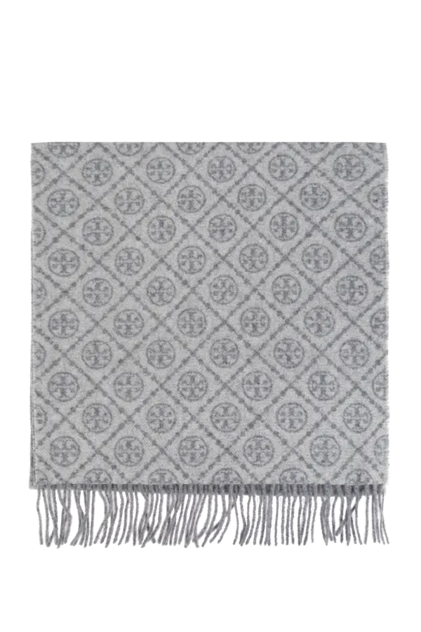 Tory Burch Scarf With Monogram - Grey