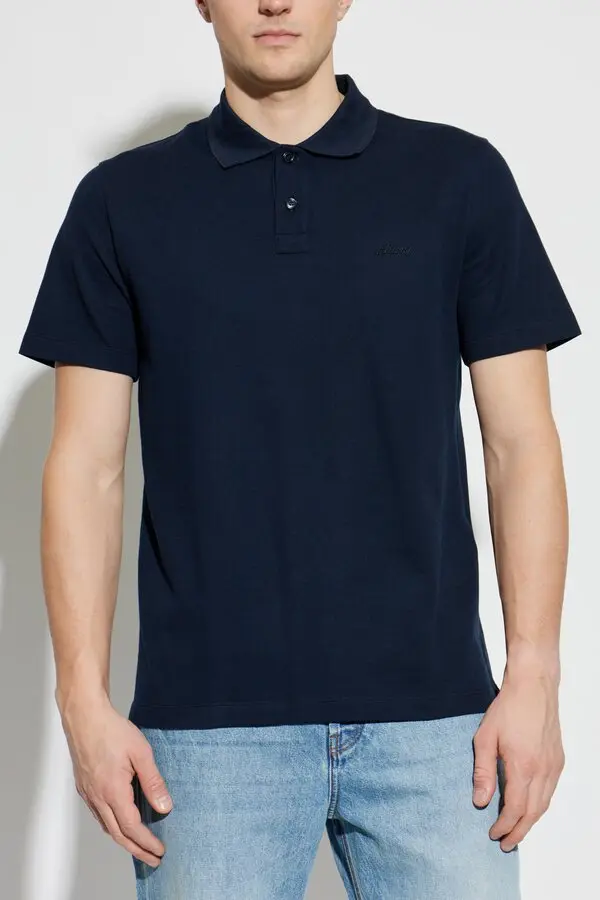 Brioni Polo With Embroidered Logo - Navy Blue