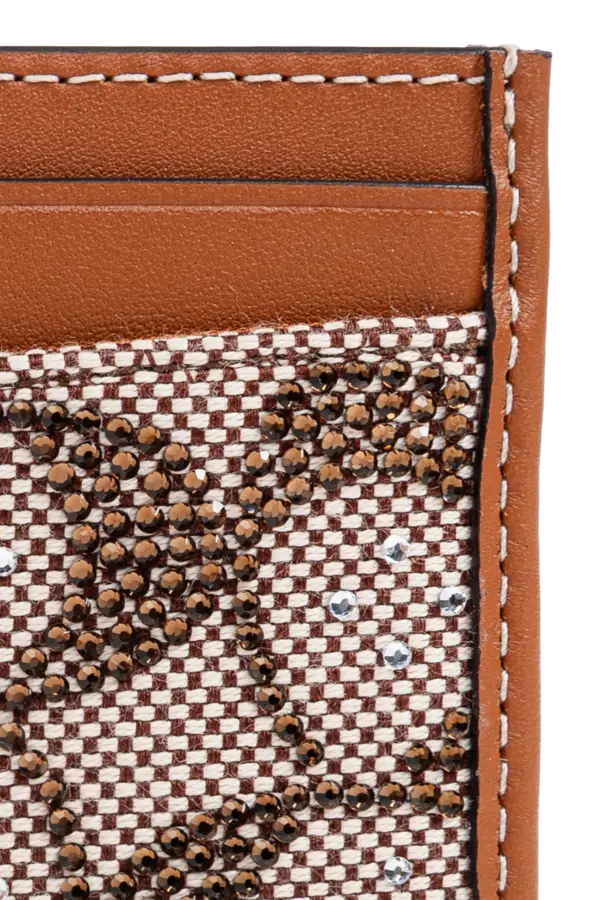 COACH Card Case With Shimmering Crystals - Brown