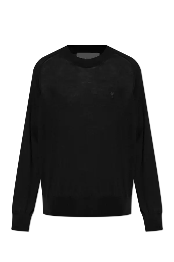 Ami Wool Sweater With Embroidered Logo - Black