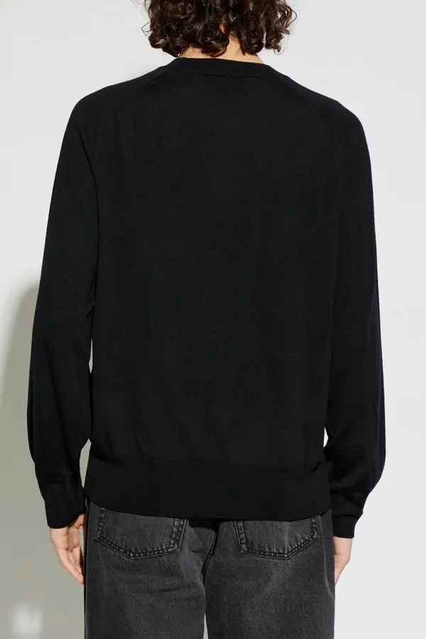 Ami Wool Sweater With Embroidered Logo - Black
