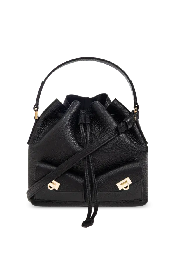 FERRAGAMO Leather Bucket Shoulder Bag - Black