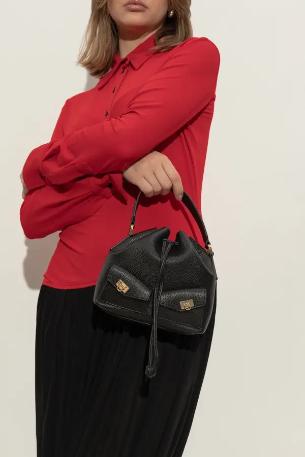 FERRAGAMO Leather Bucket Shoulder Bag - Black