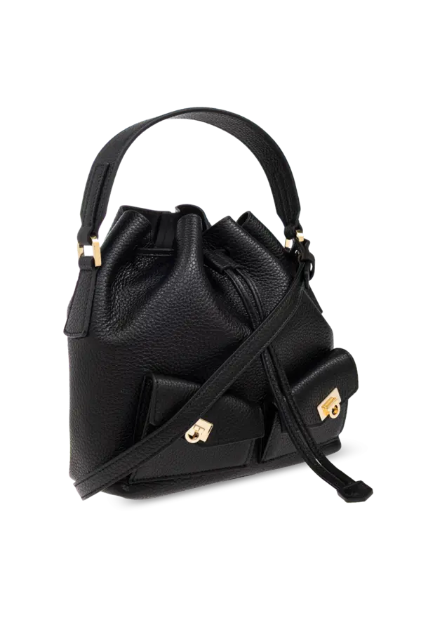 FERRAGAMO Leather Bucket Shoulder Bag - Black