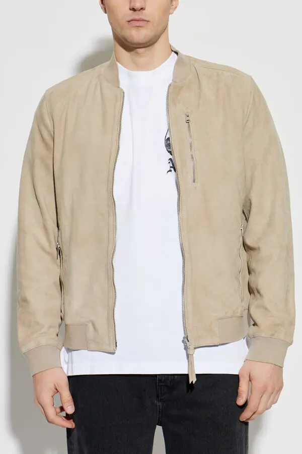 ALLSAINTS Kemble Suede Bomber Jacket - Beige