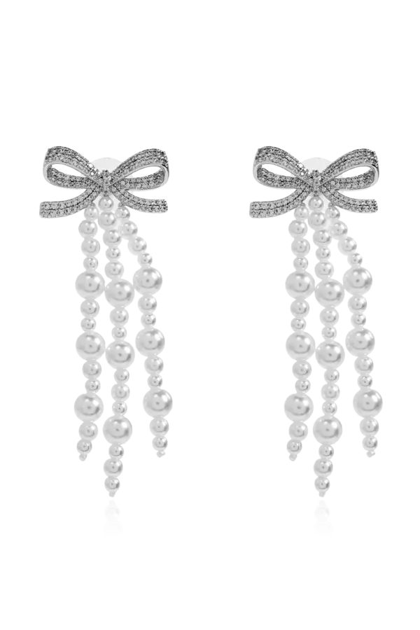 SELF-PORTRAIT Glass Pearl Bow Earrings - Silver