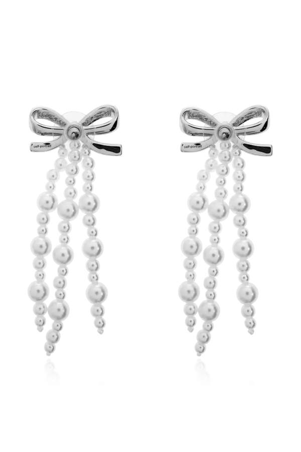 SELF-PORTRAIT Glass Pearl Bow Earrings - Silver