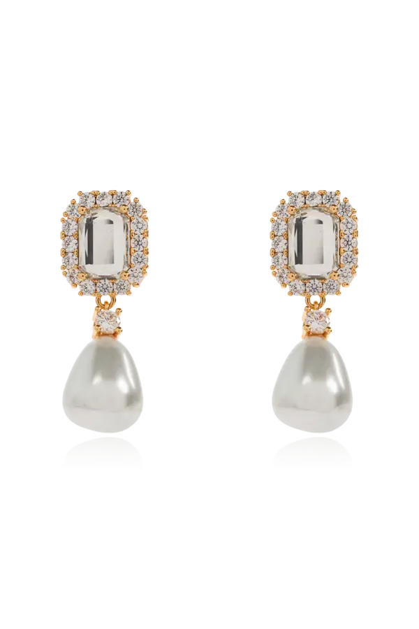 SELF-PORTRAIT Earrings With Crystals And Pearl - Gold