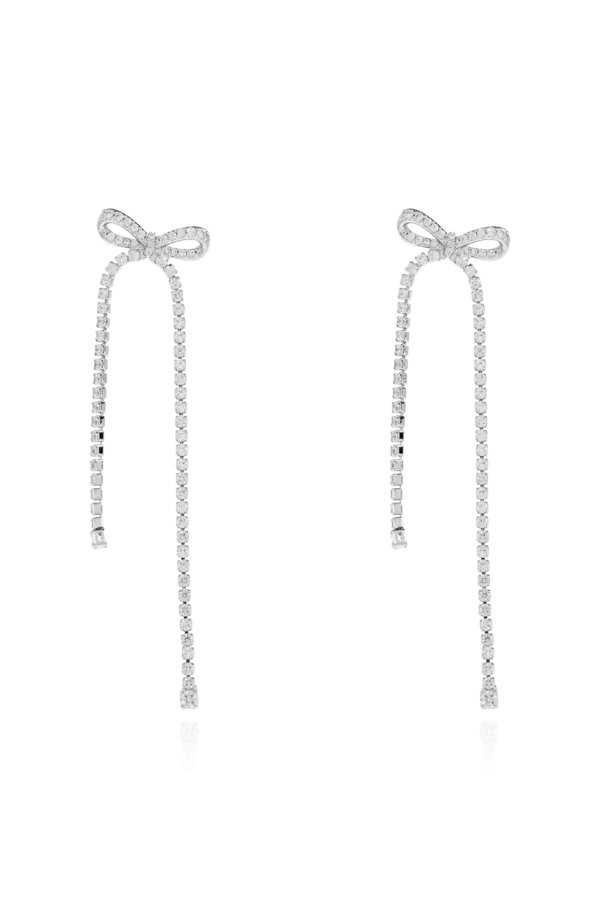 SELF-PORTRAIT Earrings With Crystal Bow And Cascade Strands - Silver