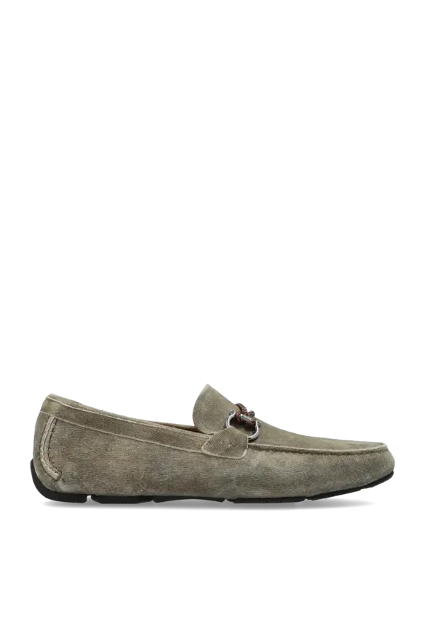 FERRAGAMO Front Suede Loafers - Grey