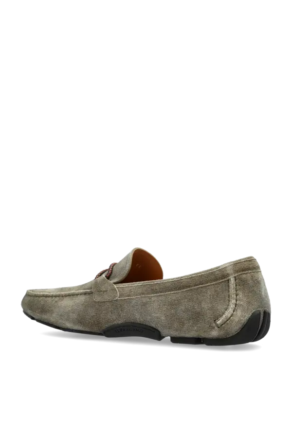 FERRAGAMO Front Suede Loafers - Grey