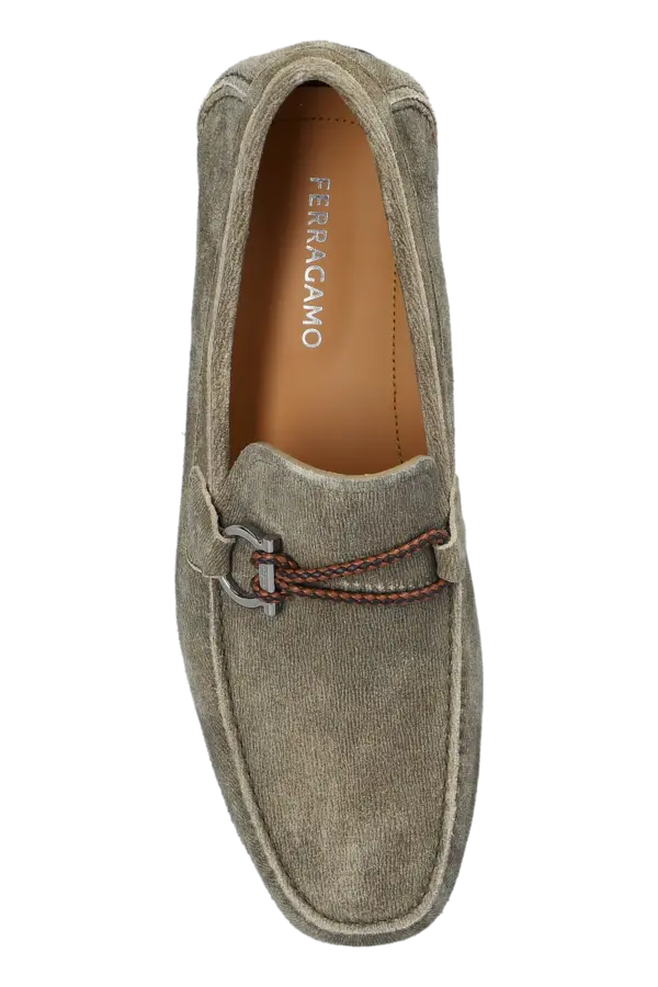 FERRAGAMO Front Suede Loafers - Grey