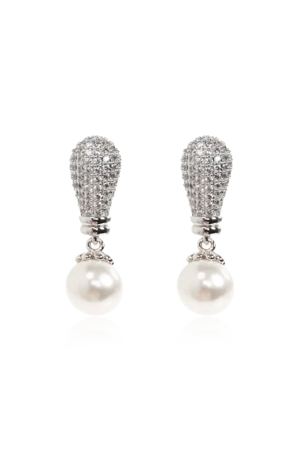 SELF-PORTRAIT Earrings With Crystals And Faux Pearl - Silver