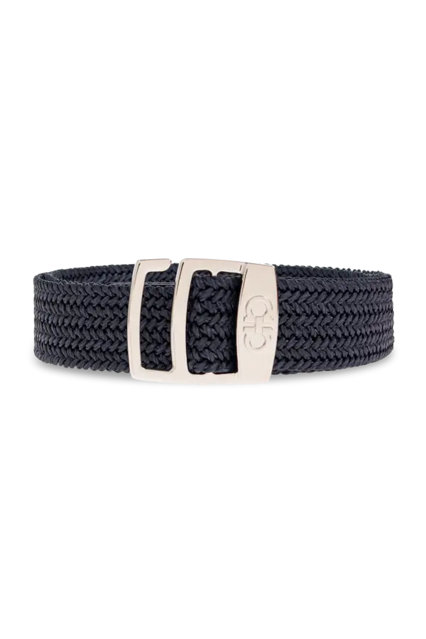 FERRAGAMO Belt With Leather Inserts - Navy Blue