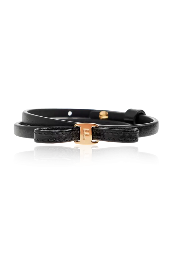 FERRAGAMO Logo Leather Bracelet - Black