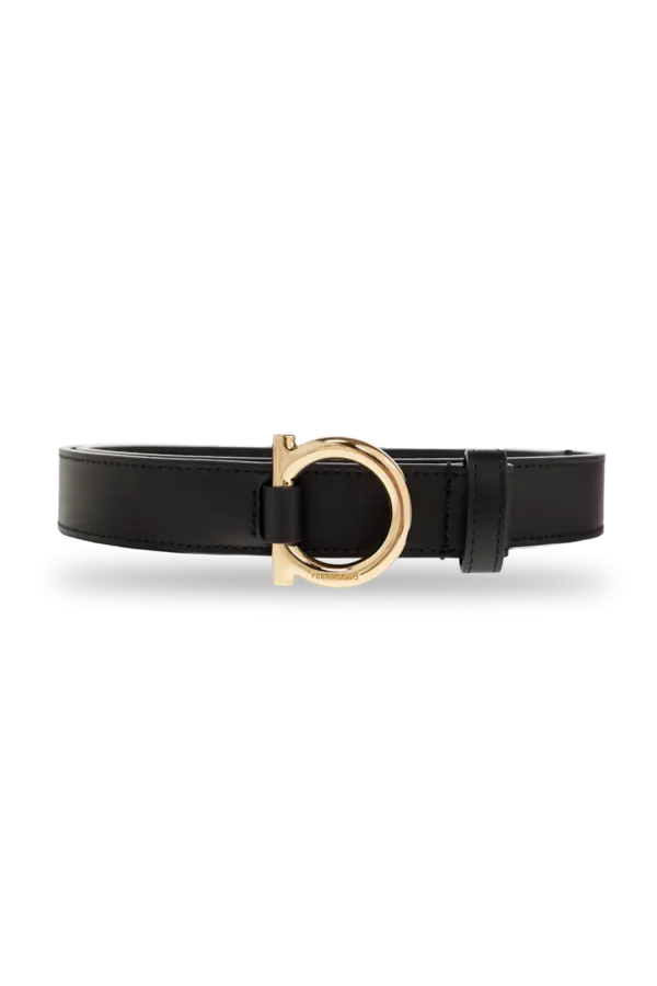 FERRAGAMO Leather Belt With Gold-tone Buckle - Black
