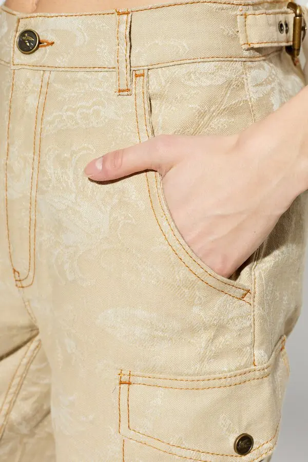 Etro Botanical Jacquard Cargo Jeans - Beige