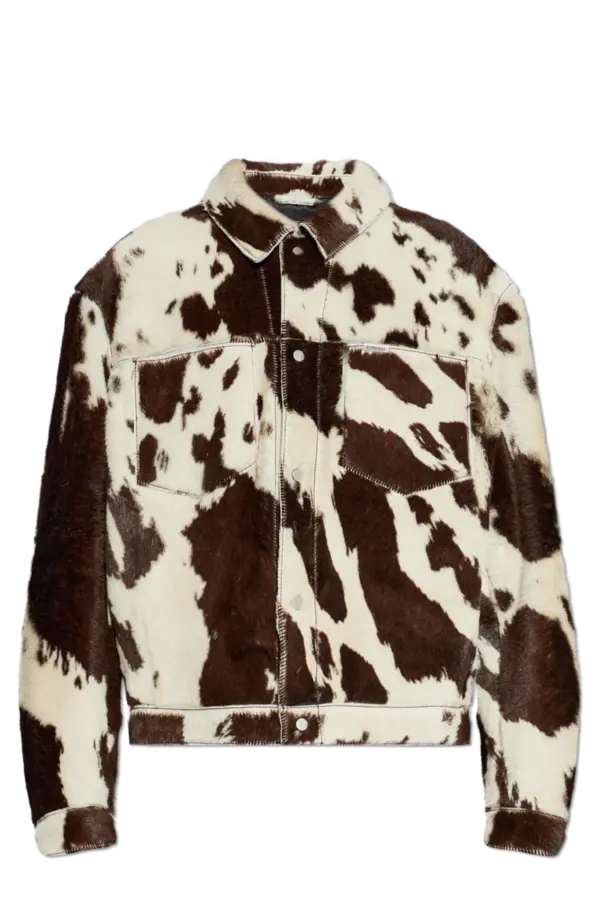 REPRESENT Animal Print Leather Trucker Jacket - Brown