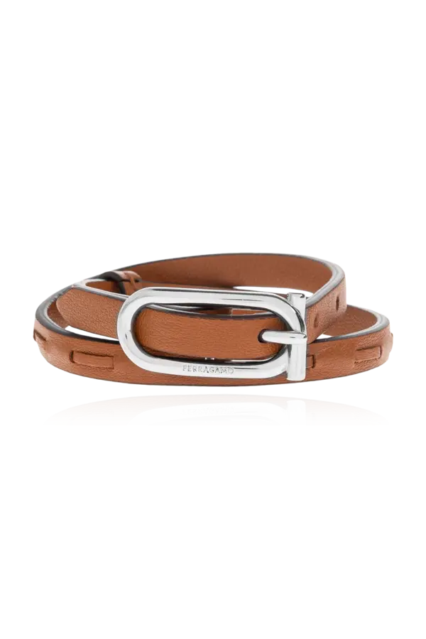 FERRAGAMO Leather Bracelet With Silver-toned Clasp - Brown