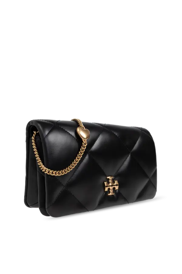 Tory Burch Kira Quilted Leather Wallet On Strap With Heart Charm - Black