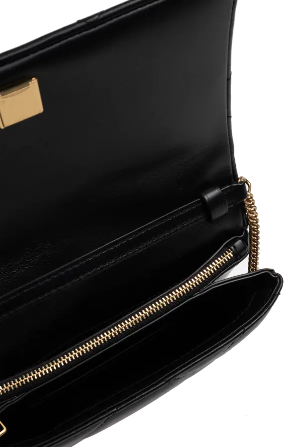 Tory Burch Kira Quilted Leather Wallet On Strap With Heart Charm - Black