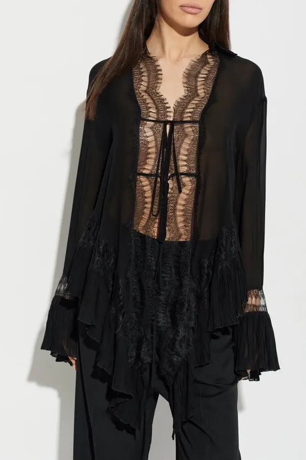 Blumarine Asymmetric Top With Lace Inserts - Black