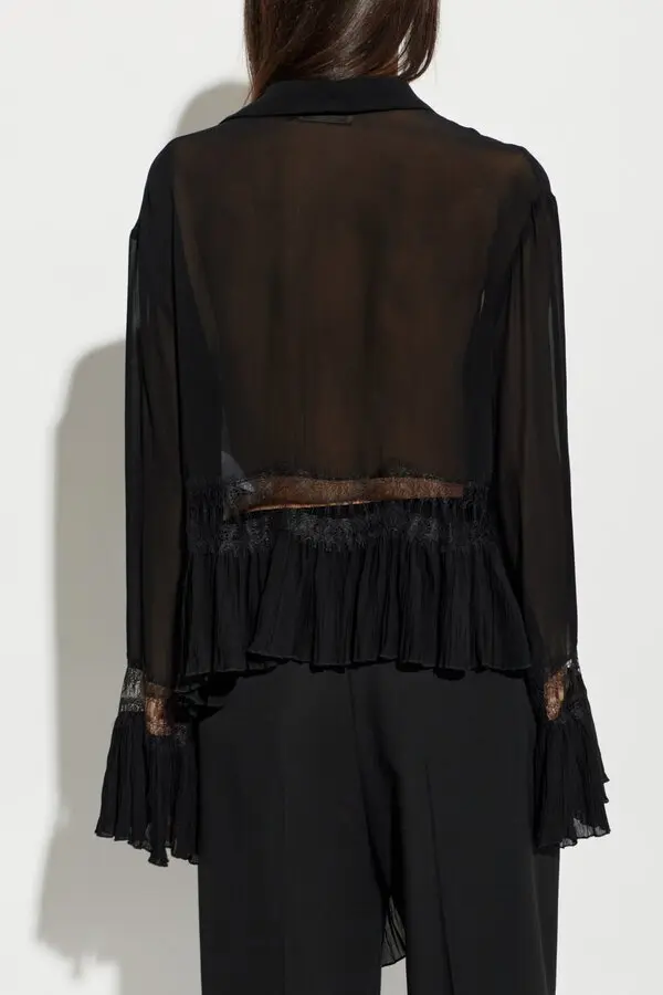 Blumarine Asymmetric Top With Lace Inserts - Black