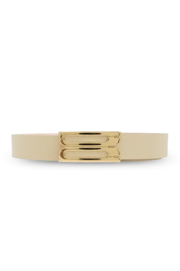 Victoria Beckham Leather Belt With Gold Buckle - Cream