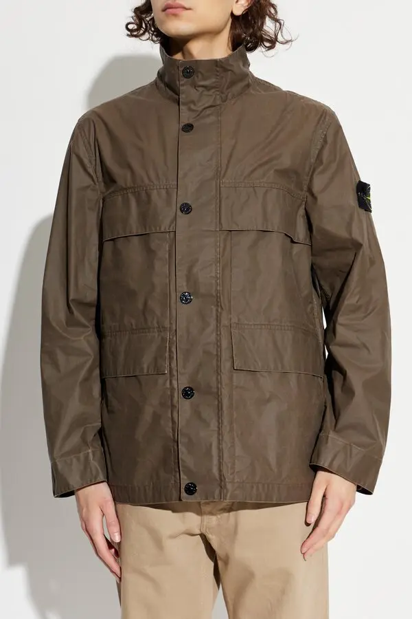 Stone Island Jacket With Logo Patch - Brown
