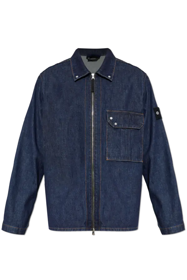 Stone Island Denim Jacket With Logo Patch - Navy Blue