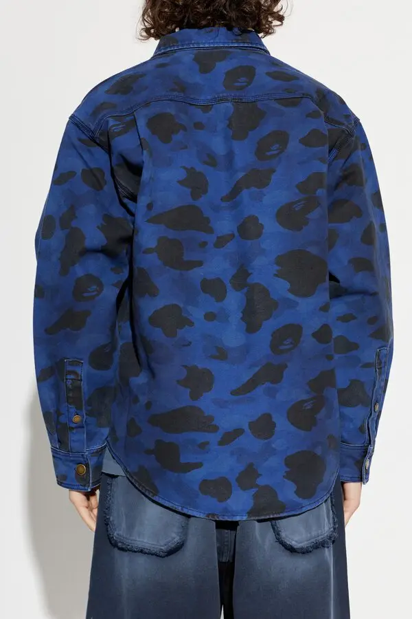 A BATHING APE Denim Camouflage Shirt - Navy Blue