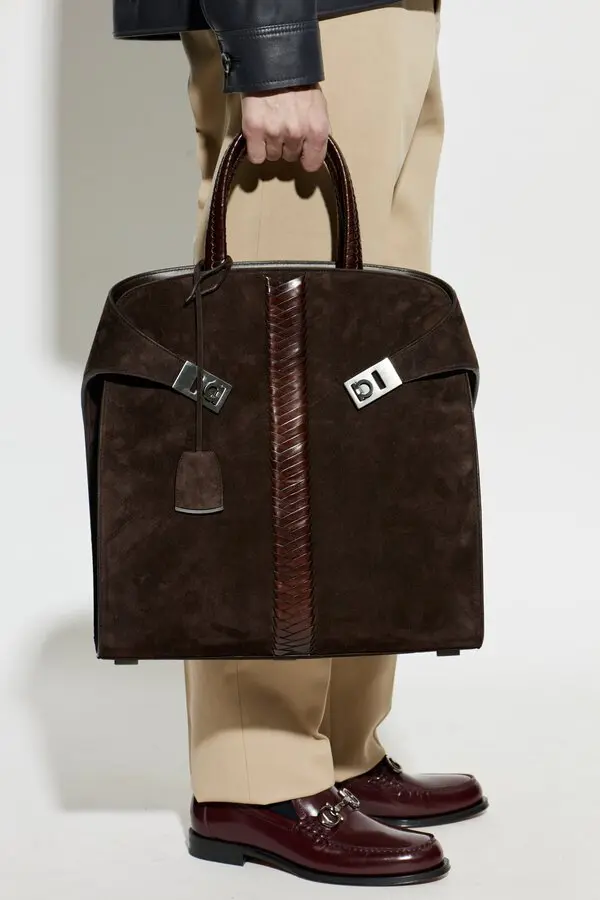 FERRAGAMO Suede 'hug' Top Handle Bag