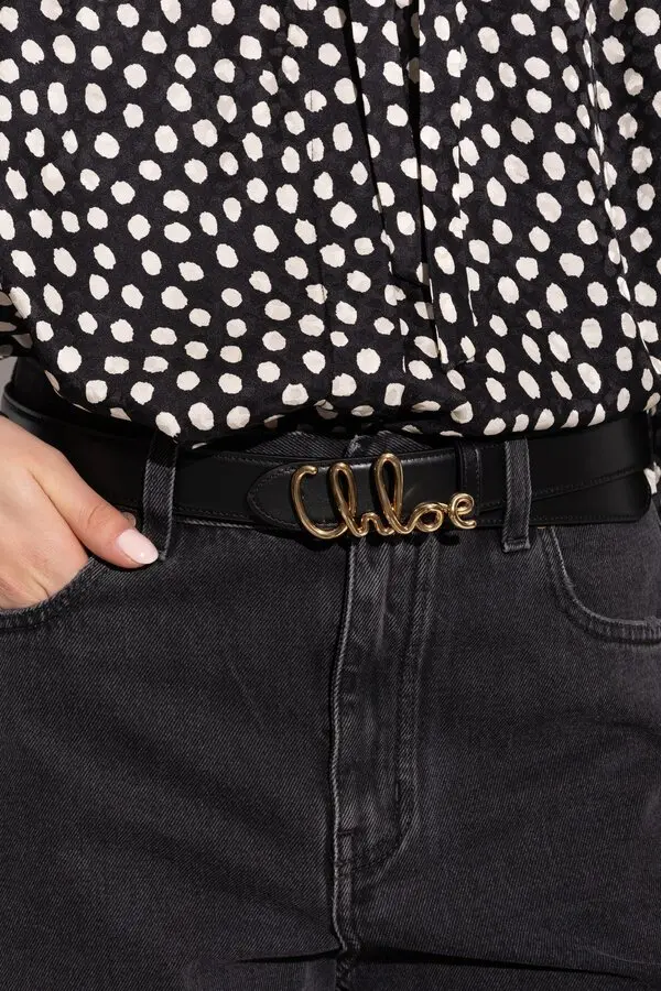 Chloé Leather Belt With Gold-tone Buckle - Black