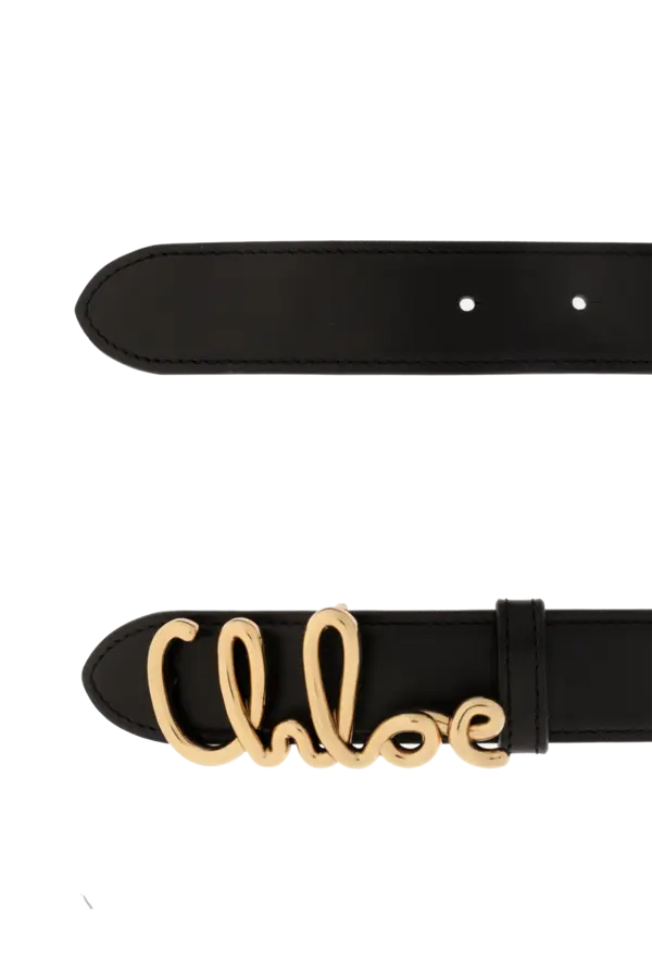 Chloé Leather Belt With Gold-tone Buckle - Black