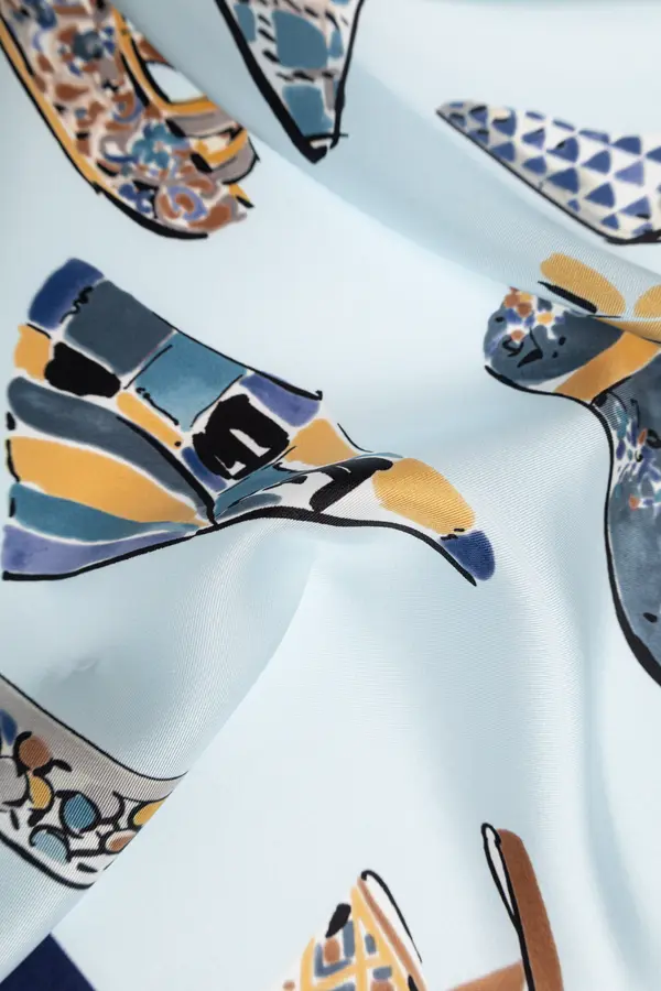 FERRAGAMO Silk Scarf With Print - Light Blue
